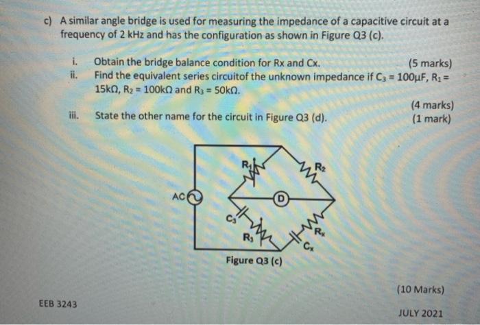 Solved c) A similar angle bridge is used for measuring the | Chegg.com