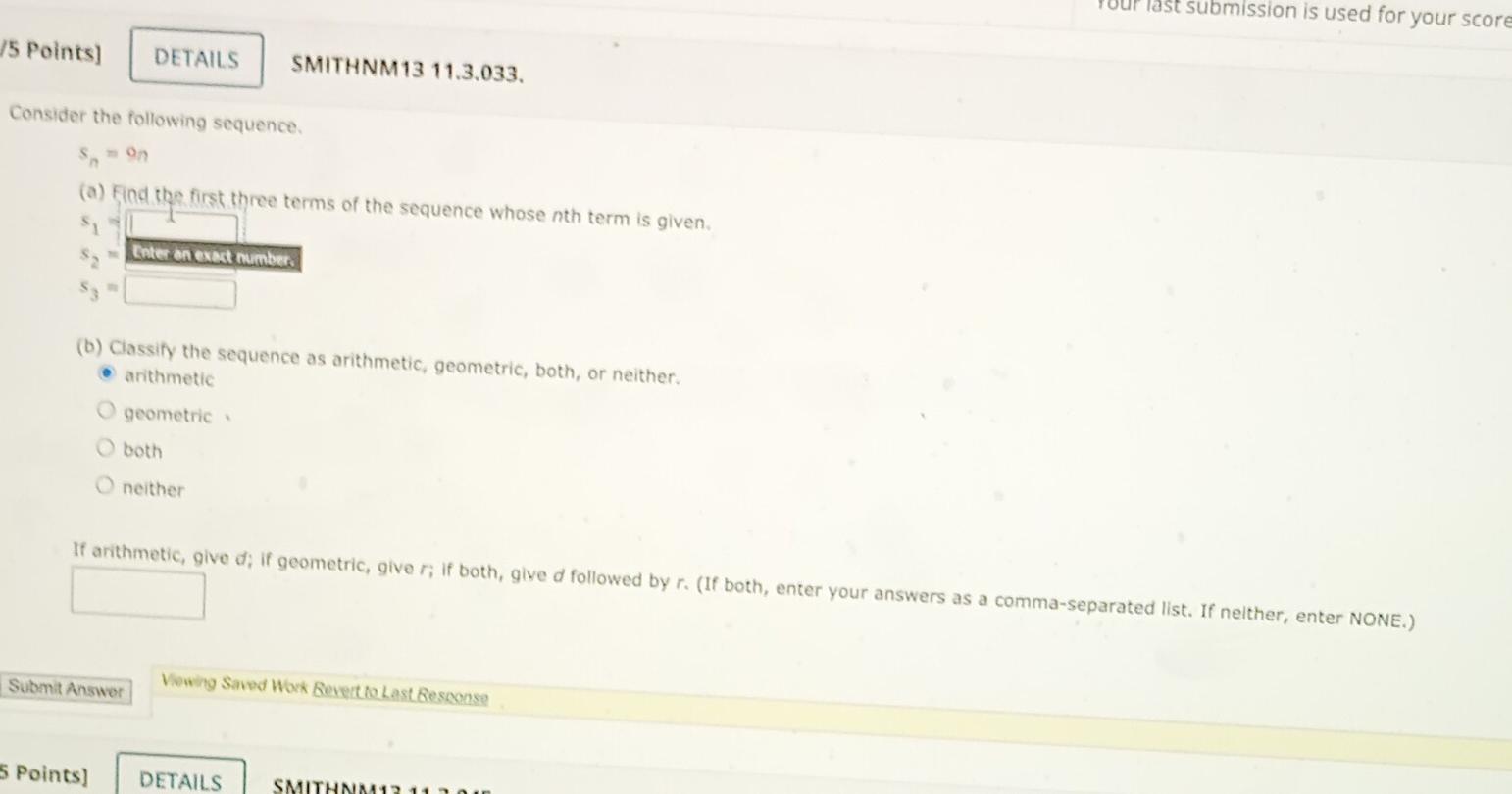 Solved DETAILS Consider the following sequence. = | Chegg.com