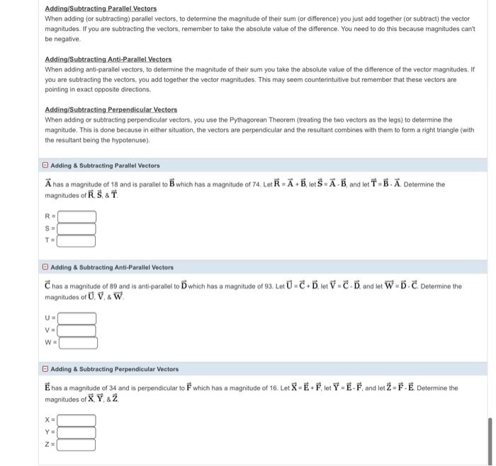 Solved Adding/Subtracting Parallel Vectors When adding (or | Chegg.com
