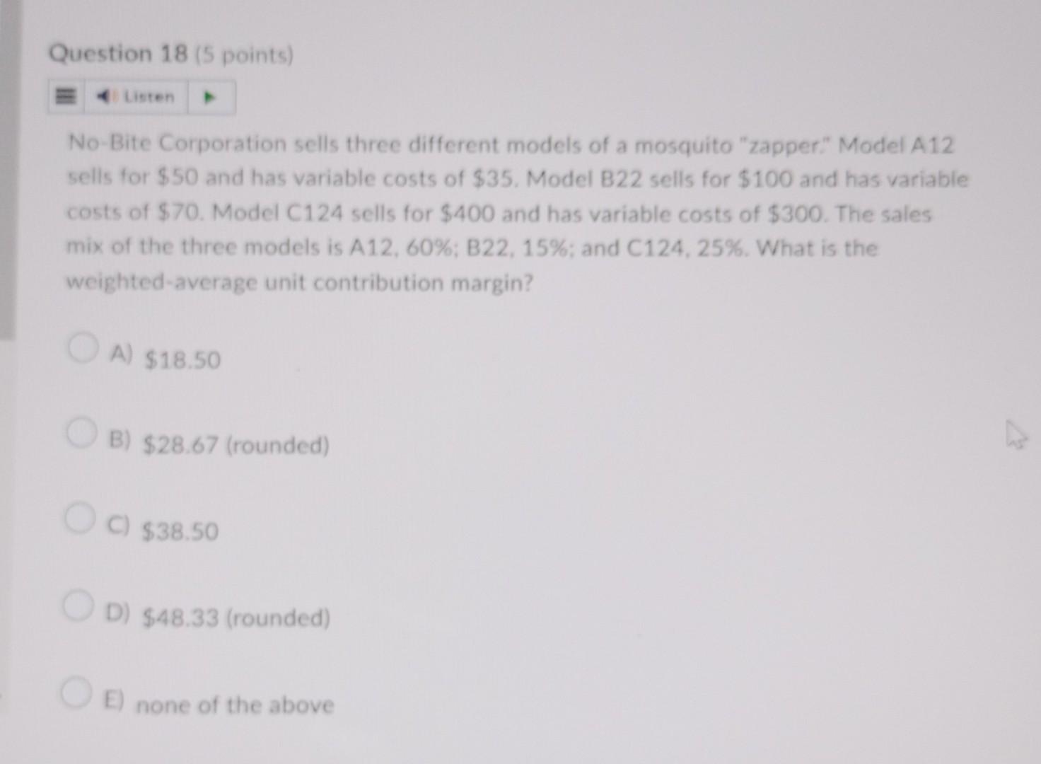 Solved No-Bite Corporation sells three different models of a | Chegg.com
