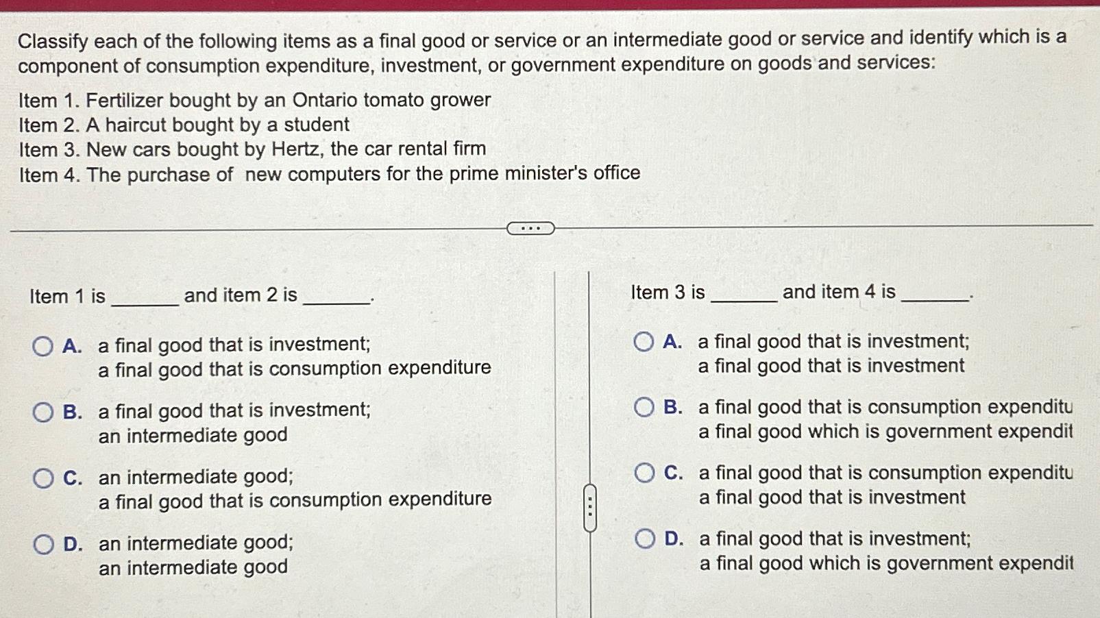 Solved Classify each of the following items as a final good | Chegg.com