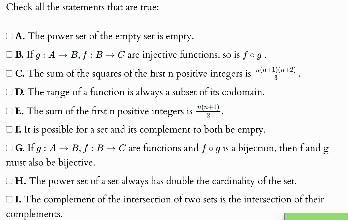 Solved Check all the statements that are true:A. ﻿The power | Chegg.com