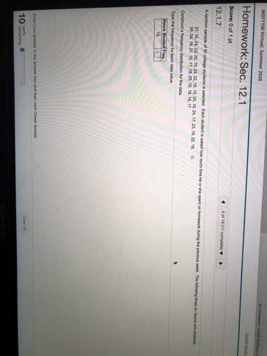 Solved MGF1106 Virtual, Summer 2020 Homework: Sec. 12.1 | Chegg.com