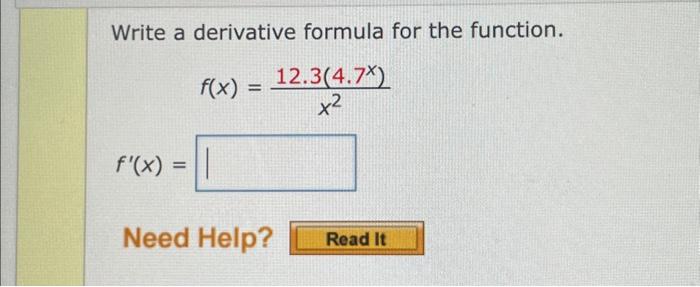 Solved Write a derivative formula for the function. | Chegg.com