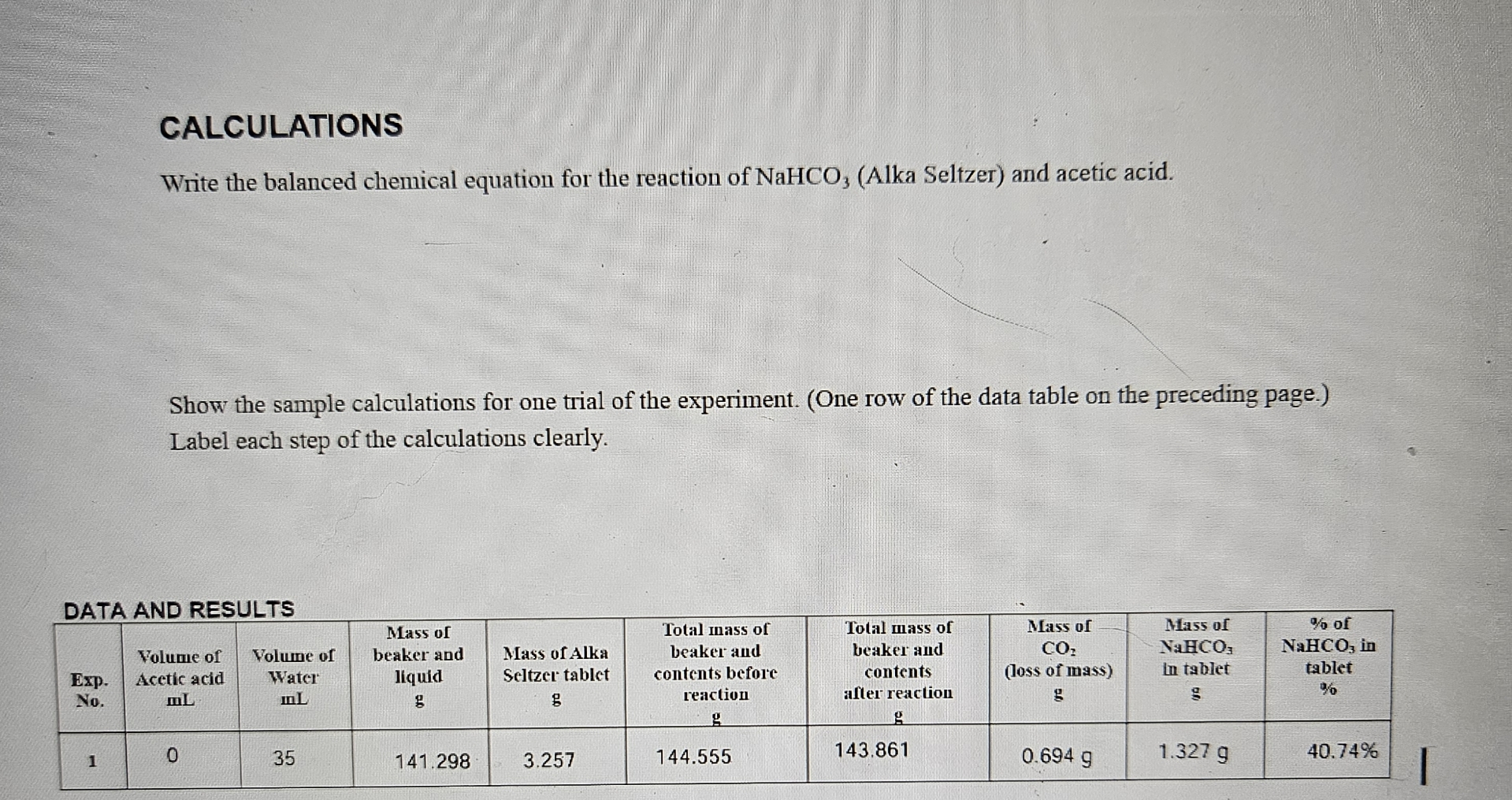 Solved please fill in... ﻿CALCULATIONSWrite the balanced | Chegg.com