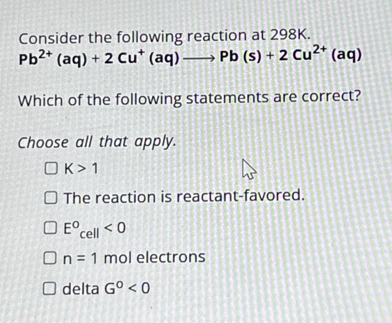 Solved Consider the following reaction at 298 ﻿K | Chegg.com