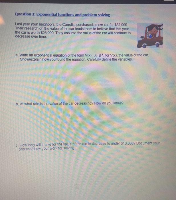 Solved Question 3: Exponential functions and problem solving | Chegg.com