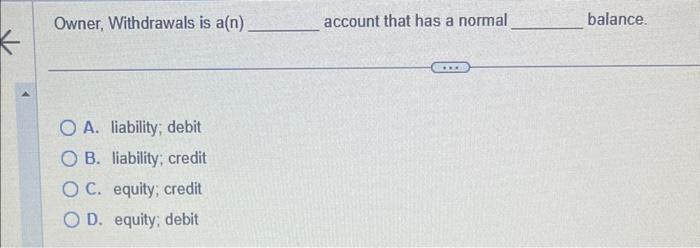 Solved account that has a normal balance. Owner, Withdrawals | Chegg.com