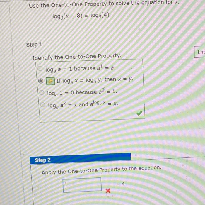 Solved Use the One-to-One Property to solve the equation for | Chegg.com