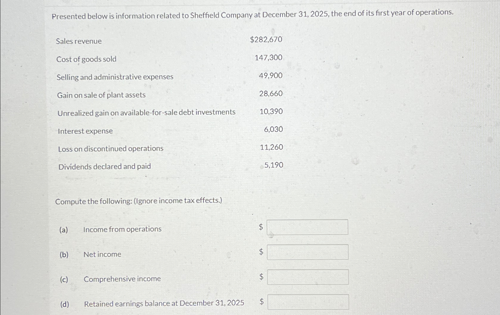 Solved Presented below is information related to Sheffield | Chegg.com