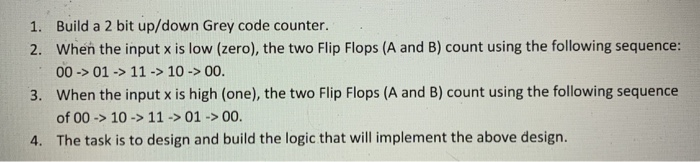 Solved 1. Build a 2 bit up/down Grey code counter. 00 -> 01 | Chegg.com