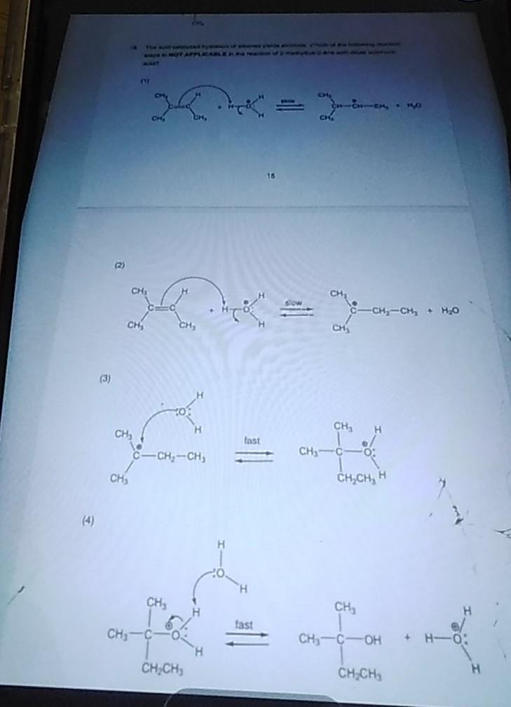 Solved The acid-catalyzed hydration of alkenes yields | Chegg.com