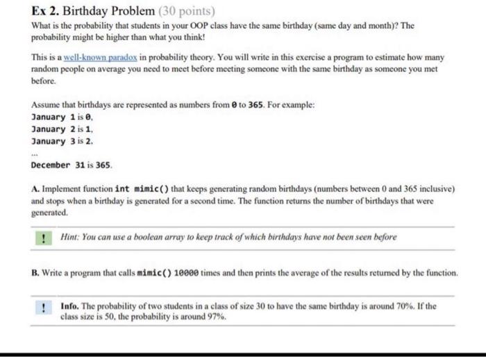 Solved Ex 2. Birthday Problem (30 points) What is the | Chegg.com