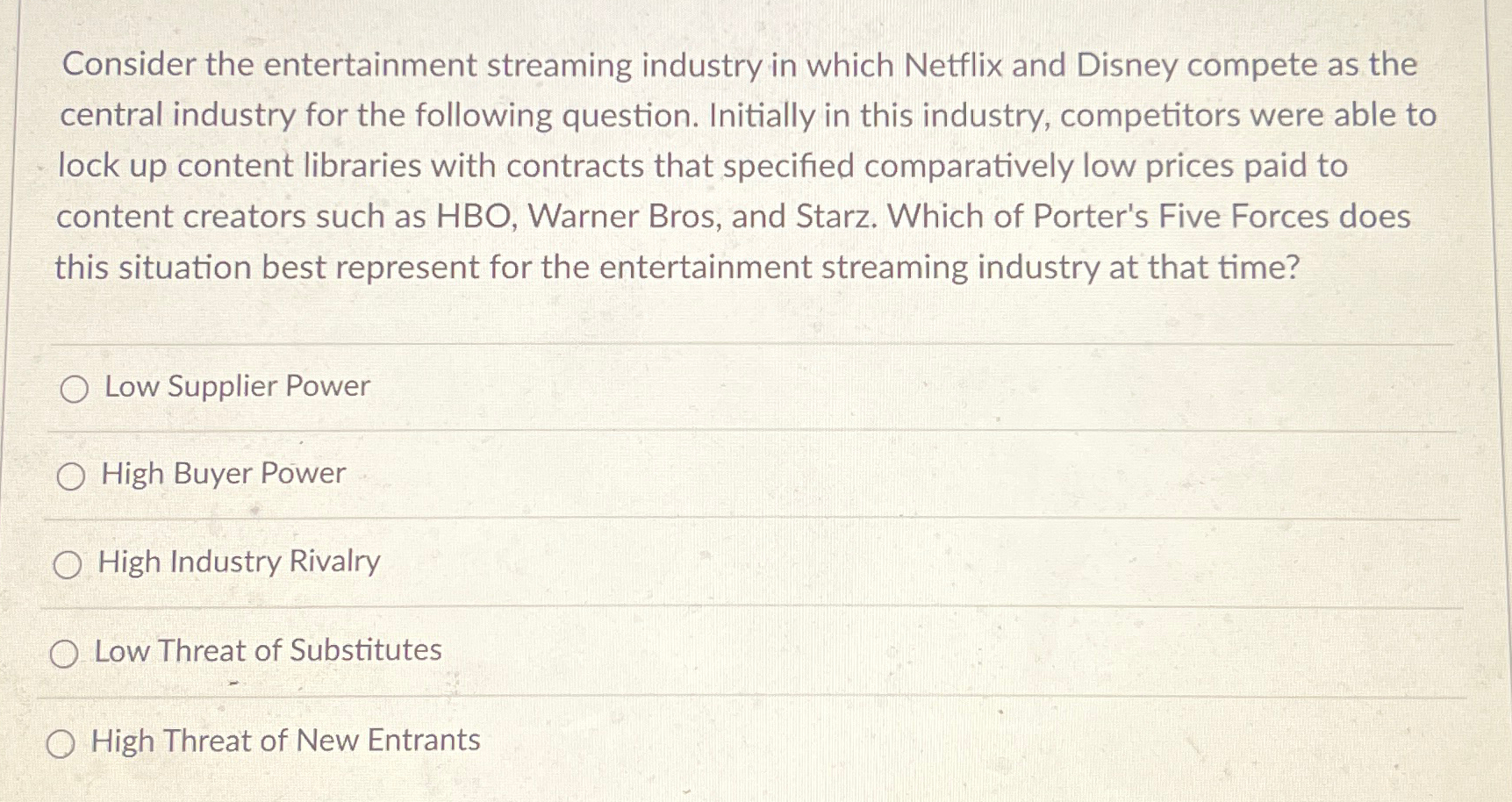 Solved Consider the entertainment streaming industry in | Chegg.com