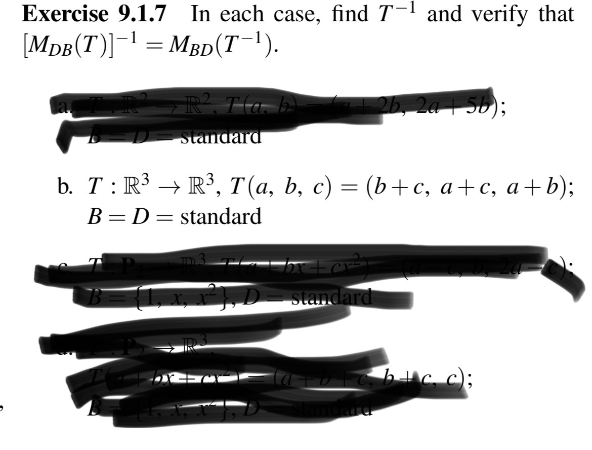 Solved Exercise 9.1.7 ﻿In each case, find T-1 ﻿and verify | Chegg.com