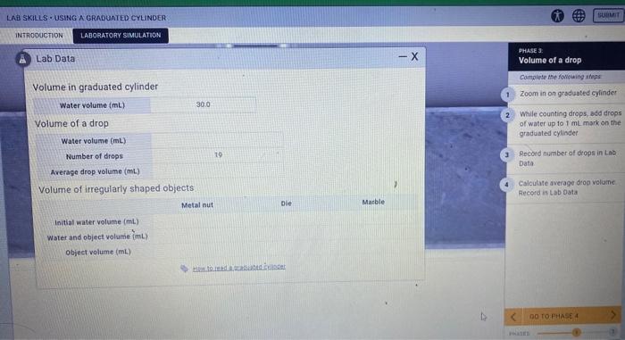 Volume in graduated cylinder | Chegg.com