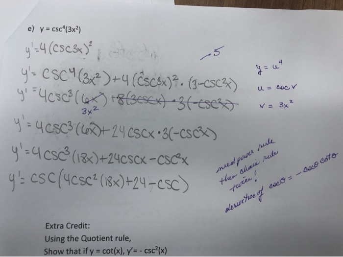 Solved e) y csc (3x2) 9-4 (csc& y'-CSc(3)+4 (sck. (3-Csc) | Chegg.com