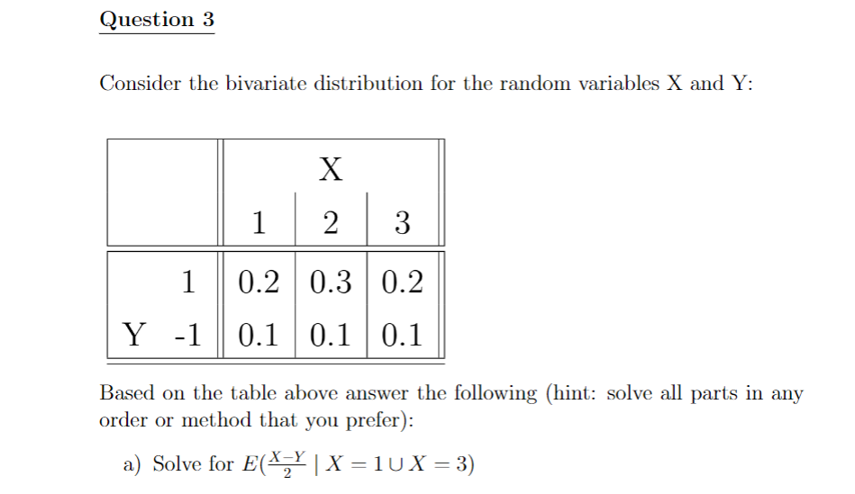 Solved Question 3Consider the bivariate distribution for the | Chegg.com