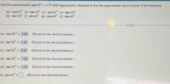 Solved Use the approximation sin50∘≈0.77 with trigonometric | Chegg.com