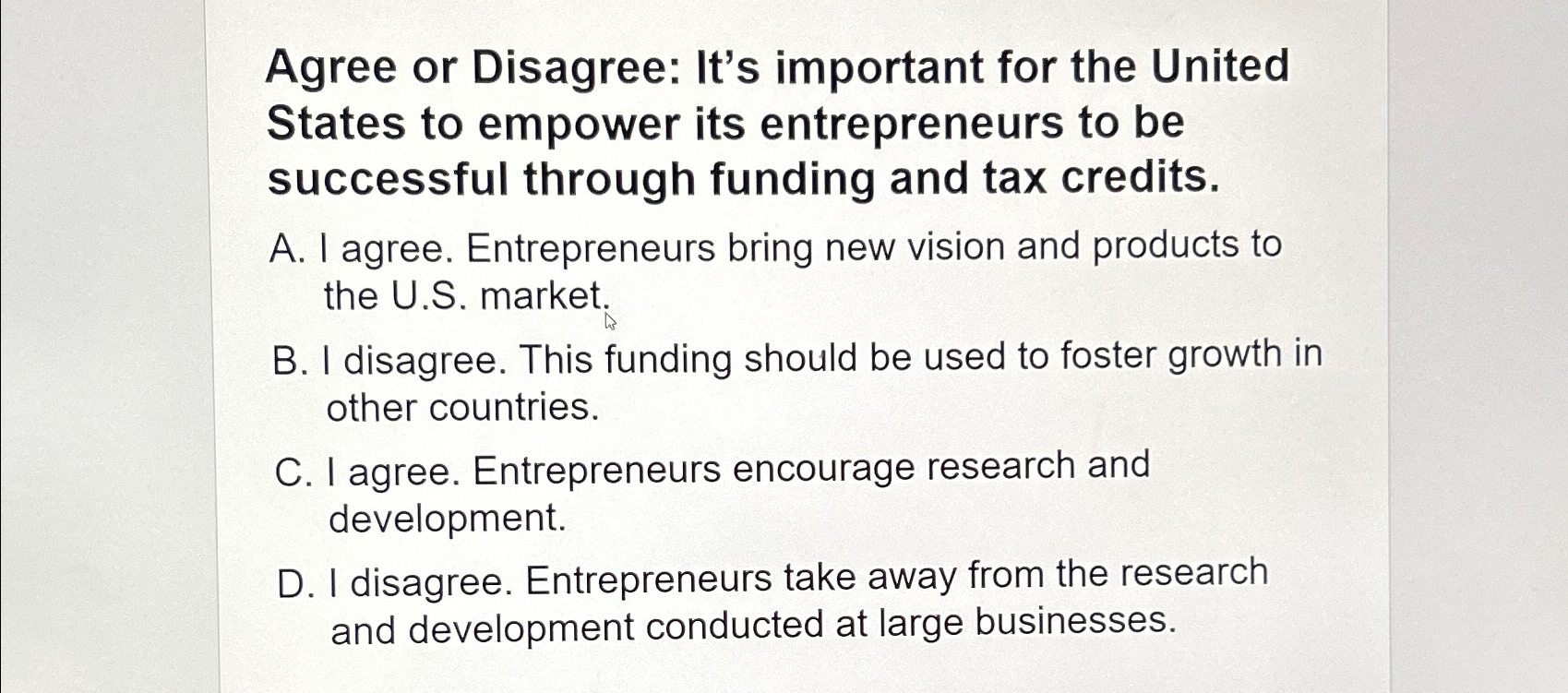 Solved Agree or Disagree: It's important for the United | Chegg.com