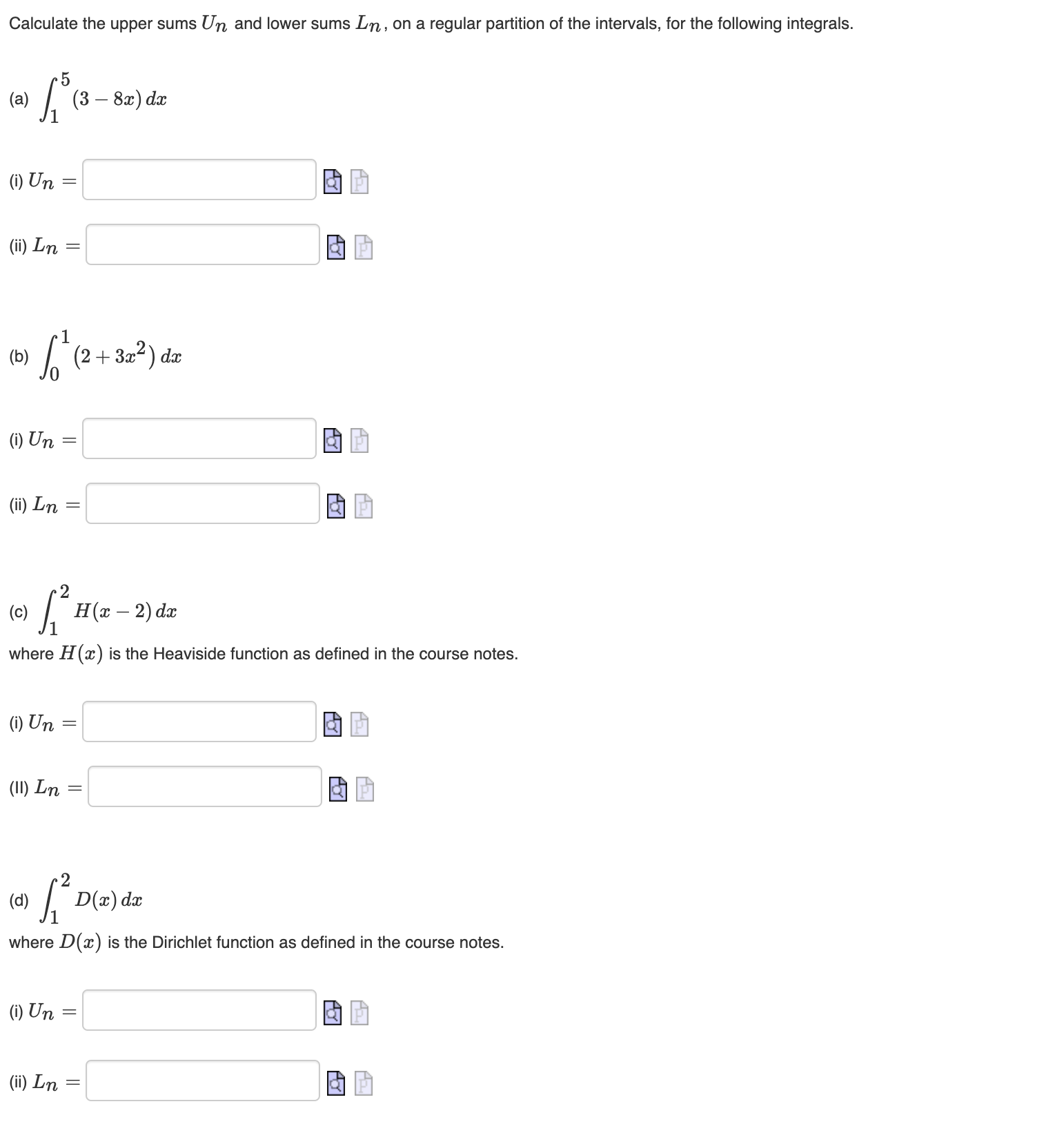 Solved Calculate the upper sums Un ﻿and lower sums Ln, ﻿on a | Chegg.com