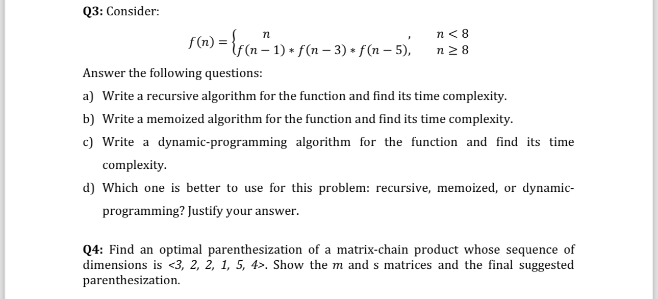Solved Q3: Consider:Answer the following questions:a) ﻿Write | Chegg.com