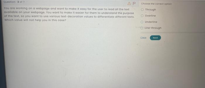 Solved Question. 3 of 7 A Choose the cortect option You are | Chegg.com