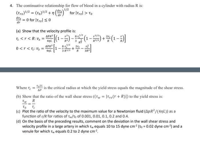 Solved 4. The continuative relationship for flow of blood in | Chegg.com