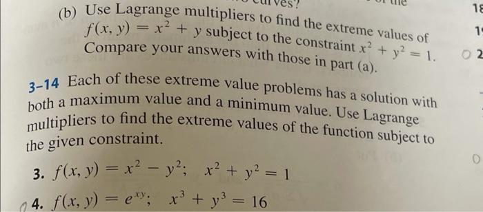 Solved (b) Use Lagrange multipliers to find the extreme | Chegg.com