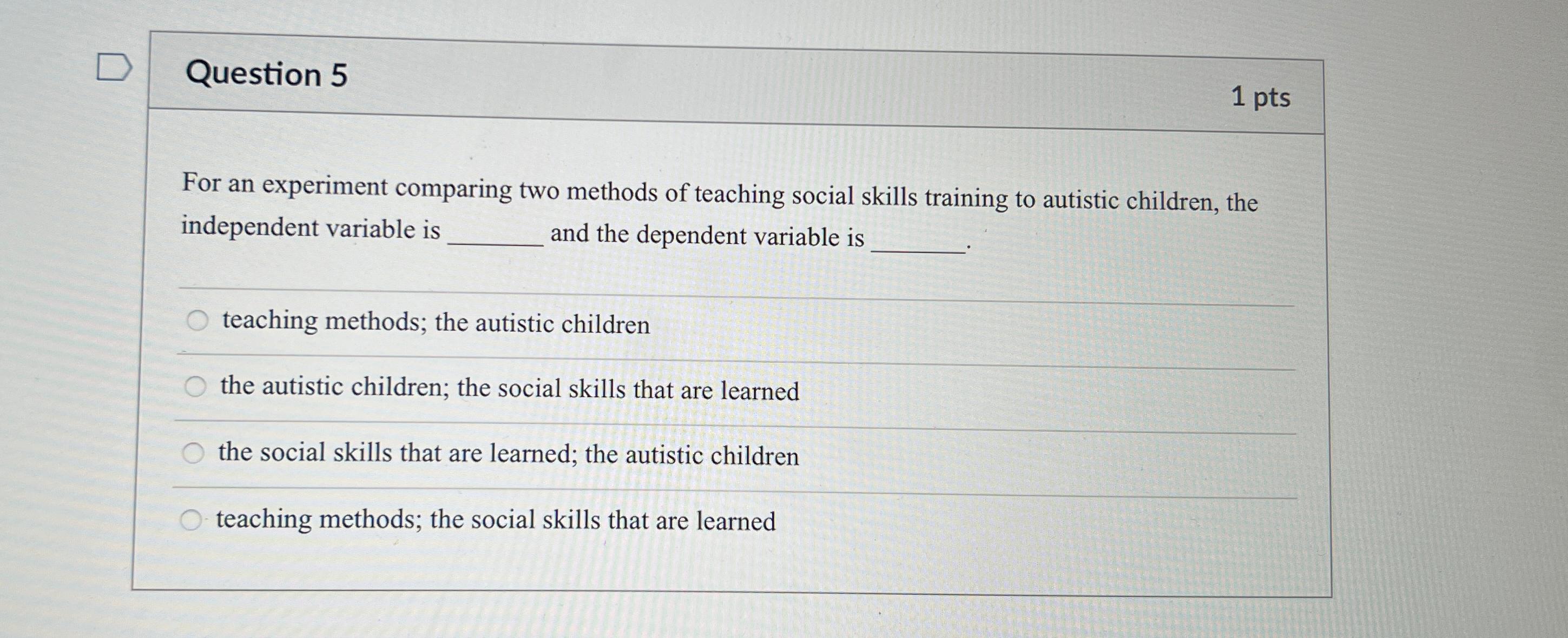 Solved Question 51 ﻿ptsFor an experiment comparing two | Chegg.com