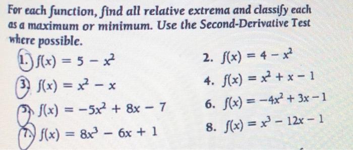 Solved For each function, find all relative extrema and | Chegg.com