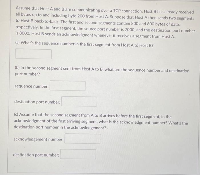 Solved Assume that Host A and B are communicating over a TCP | Chegg.com