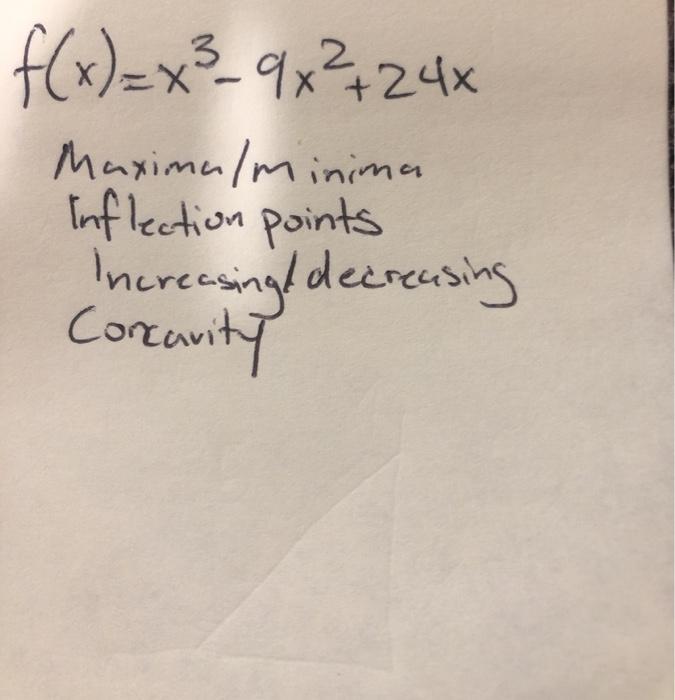Solved f(x)=x²_9x² +24+ Maxima/minima Inflection points | Chegg.com Solved f(x)=x²_9x² +24+ Maxima/minima Inflection points | Chegg.com