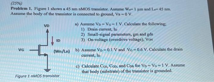 Solved Problem 1. Figure 1 shows a 45 nm nMOS transistor. | Chegg.com