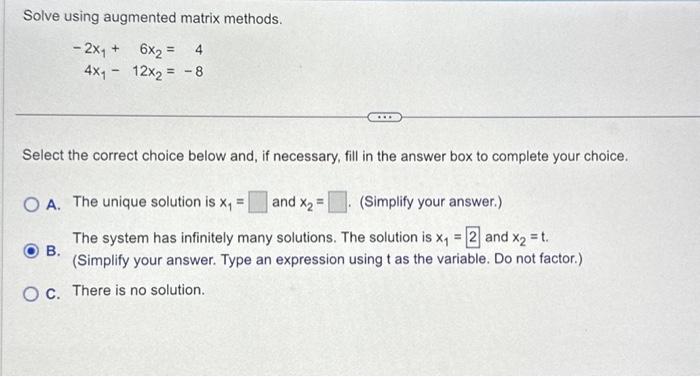 Solved Solve using augmented matrix methods. | Chegg.com