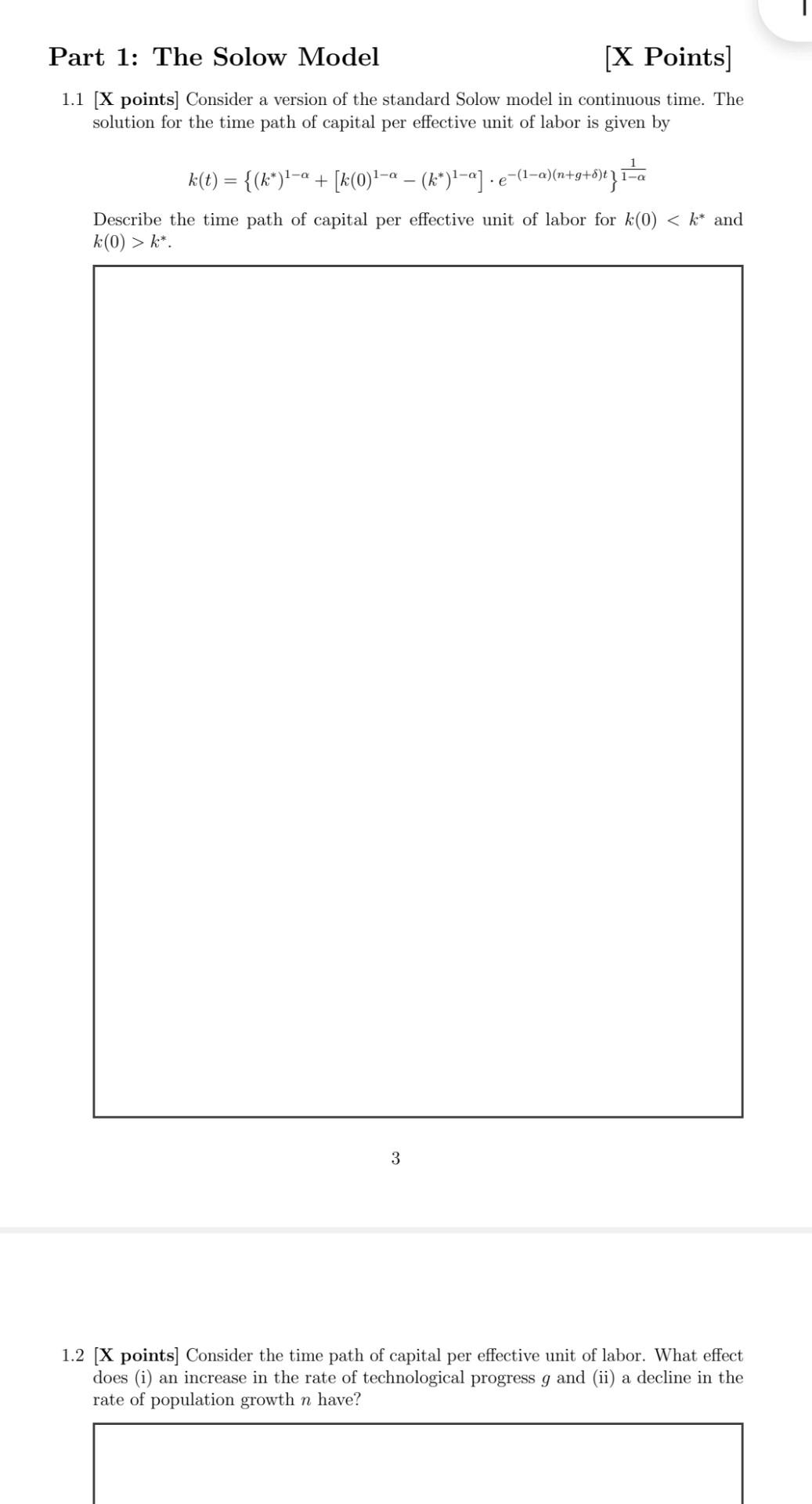 Part 1: The Solow Model [X Points] 1.1 [X points] | Chegg.com