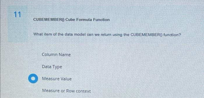 Solved 10 CUBEVALUE() Cube Formula Function To analyze the | Chegg.com
