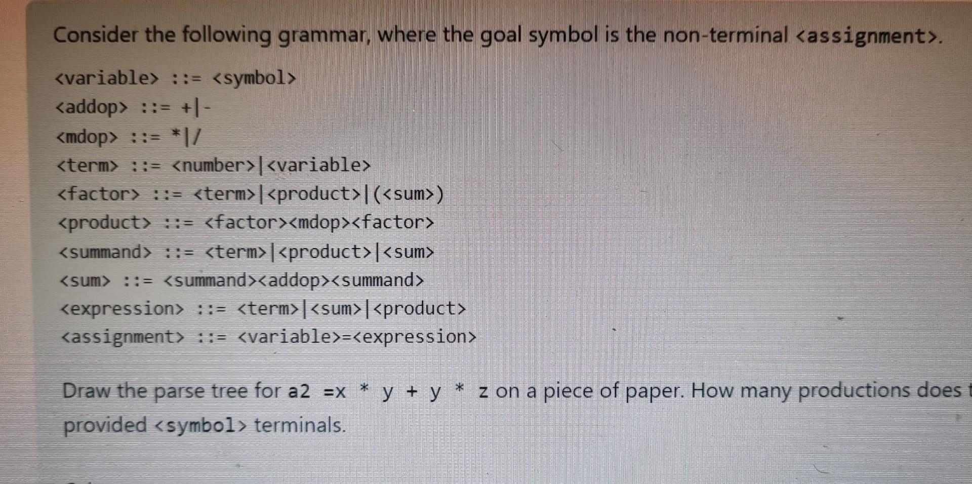 Solved Consider the following grammar, where the goal symbol | Chegg.com