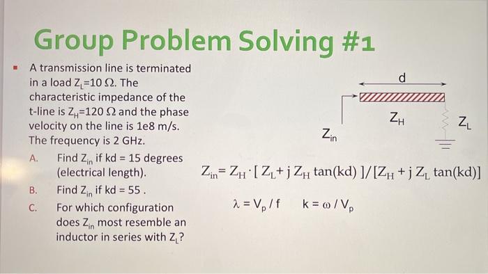 Solved Group Problem Solving #1 d ZH ZL Zin A transmission | Chegg.com
