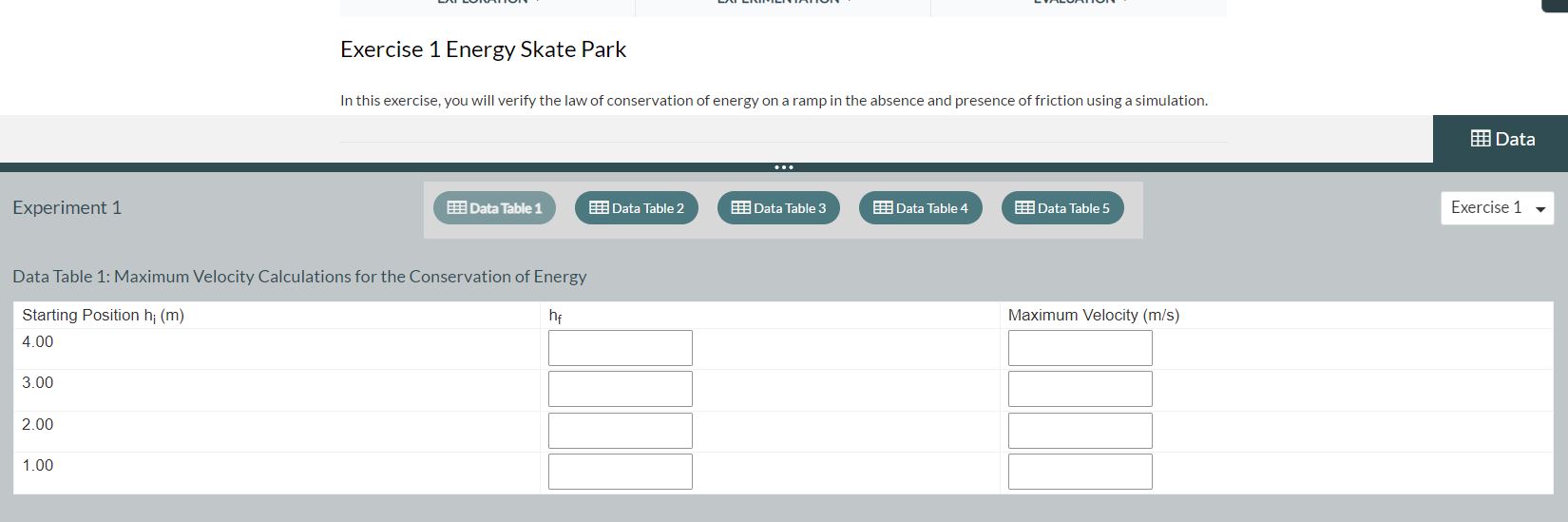 Solved Experiment 1Exercise 1 Energy Skate ParkIn this | Chegg.com Solved Experiment 1Exercise 1 Energy Skate ParkIn this | Chegg.com