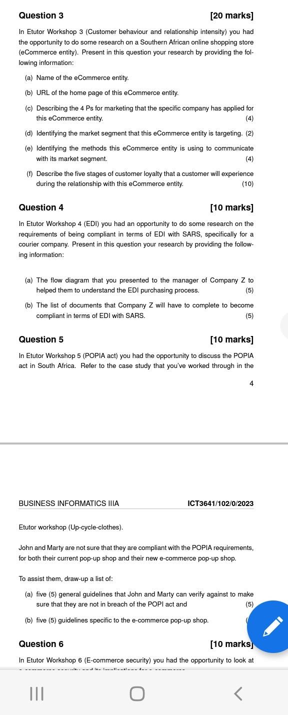 Solved Question 3 [20 marks] In Etutor Workshop 3 (Customer | Chegg.com