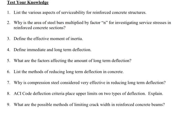 Solved 1. List the various aspects of serviceability for | Chegg.com