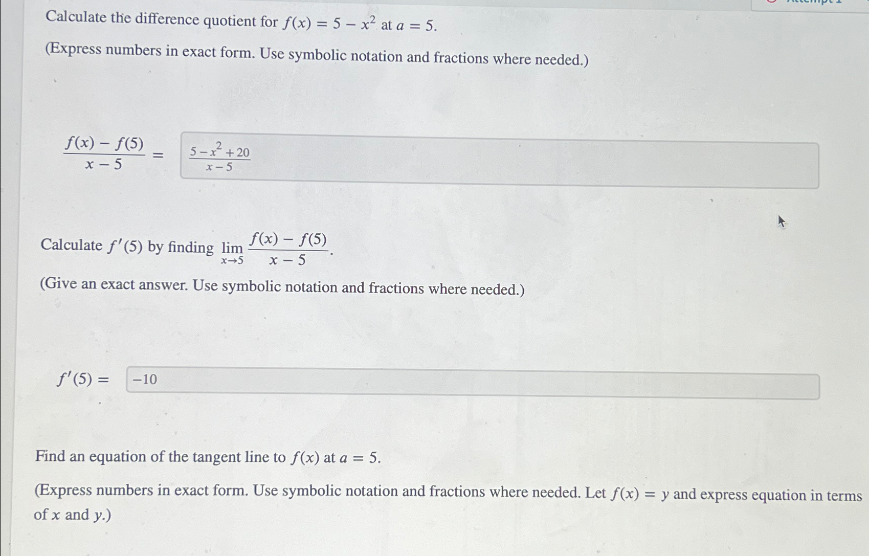 Solved Calculate the difference quotient for f(x)=5-x2 ﻿at | Chegg.com