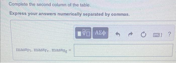 Solved \begin{tabular}{|c|c|c|c|} \hline Element & Mass & | Chegg.com