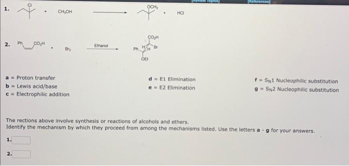 Solved 1. 2. a= Proton transfer d= E1 Elimination f=SN1 | Chegg.com