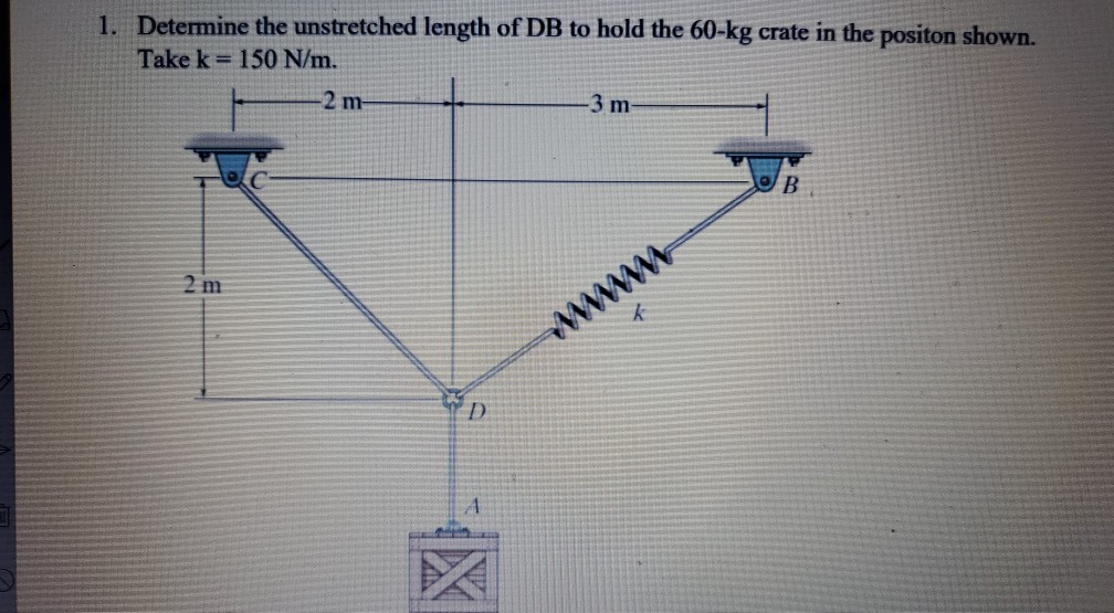 Solved 1. Determine the unstretched length of DB to hold the | Chegg.com