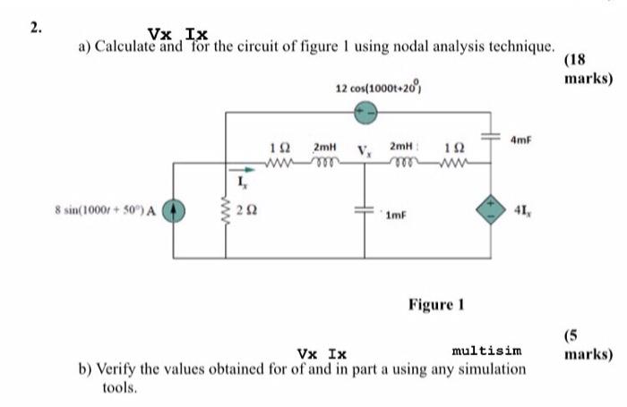 Solved 2. Vx Ix a) Calculate and for the circuit of figure I | Chegg.com