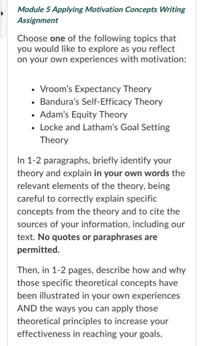 Solved Module 5 Applying Motivation Concepts Writing | Chegg.com