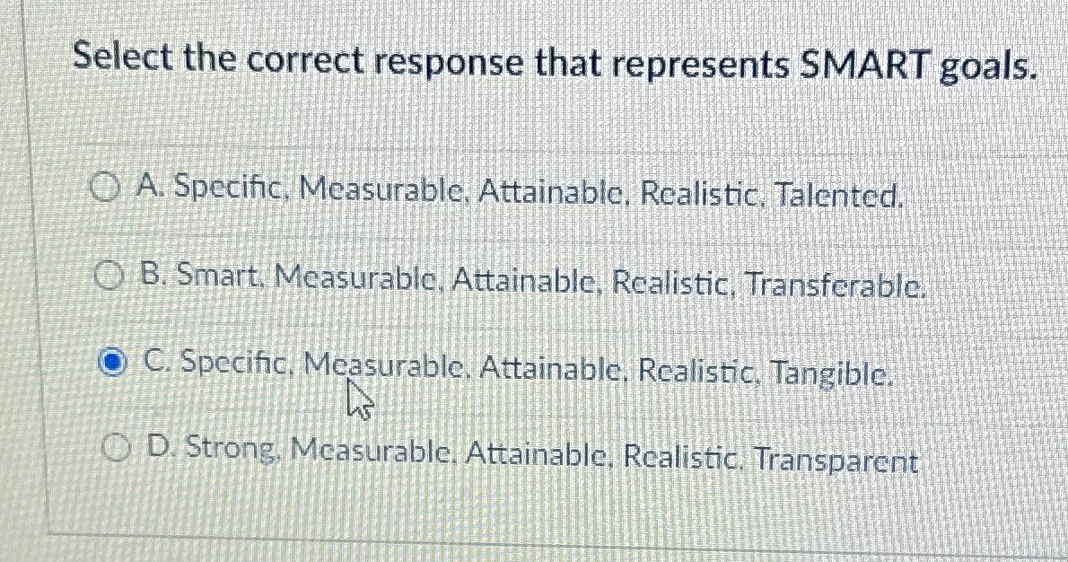 Solved Select the correct response that represents SMART | Chegg.com