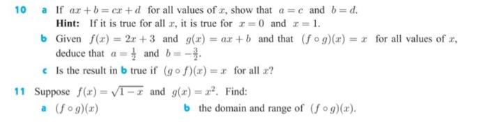 Solved 10 a If ax+b=cx+d for all values of x, show that a=c | Chegg.com